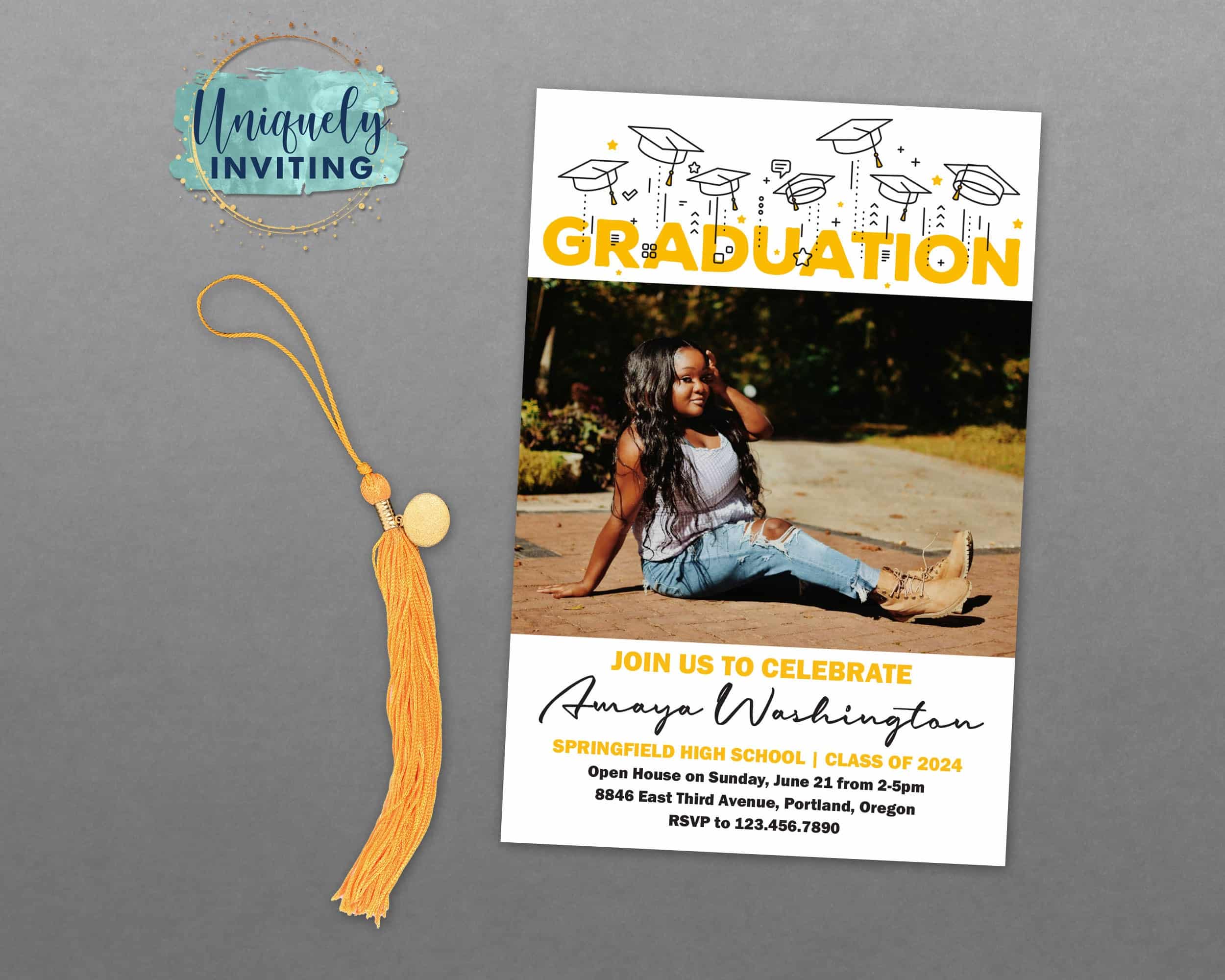 Modern Graduation Caps - Photo Graduation Announcement/Invitation ...