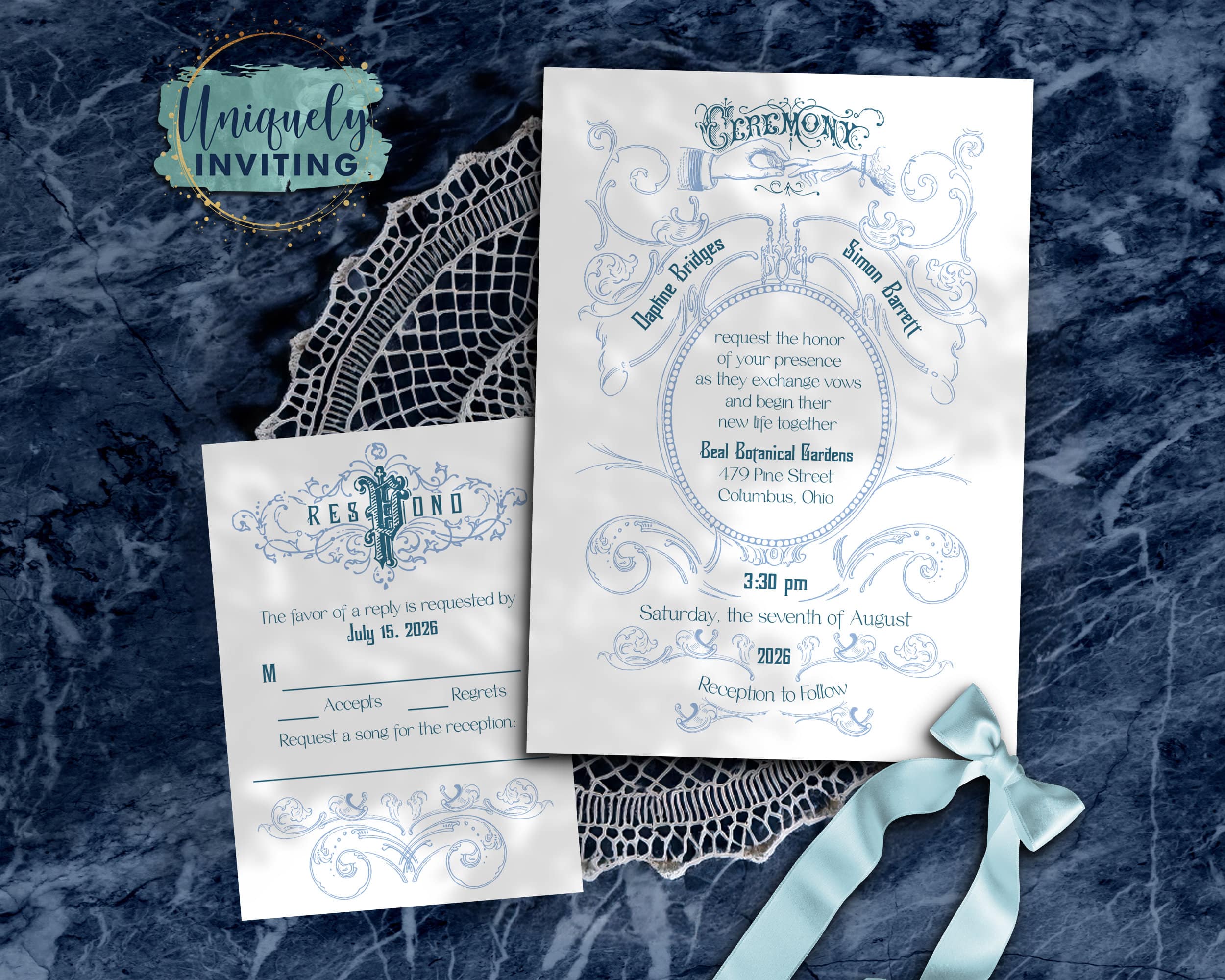 Regency-Inspired Vintage Ceremony Invitations – Uniquely Inviting