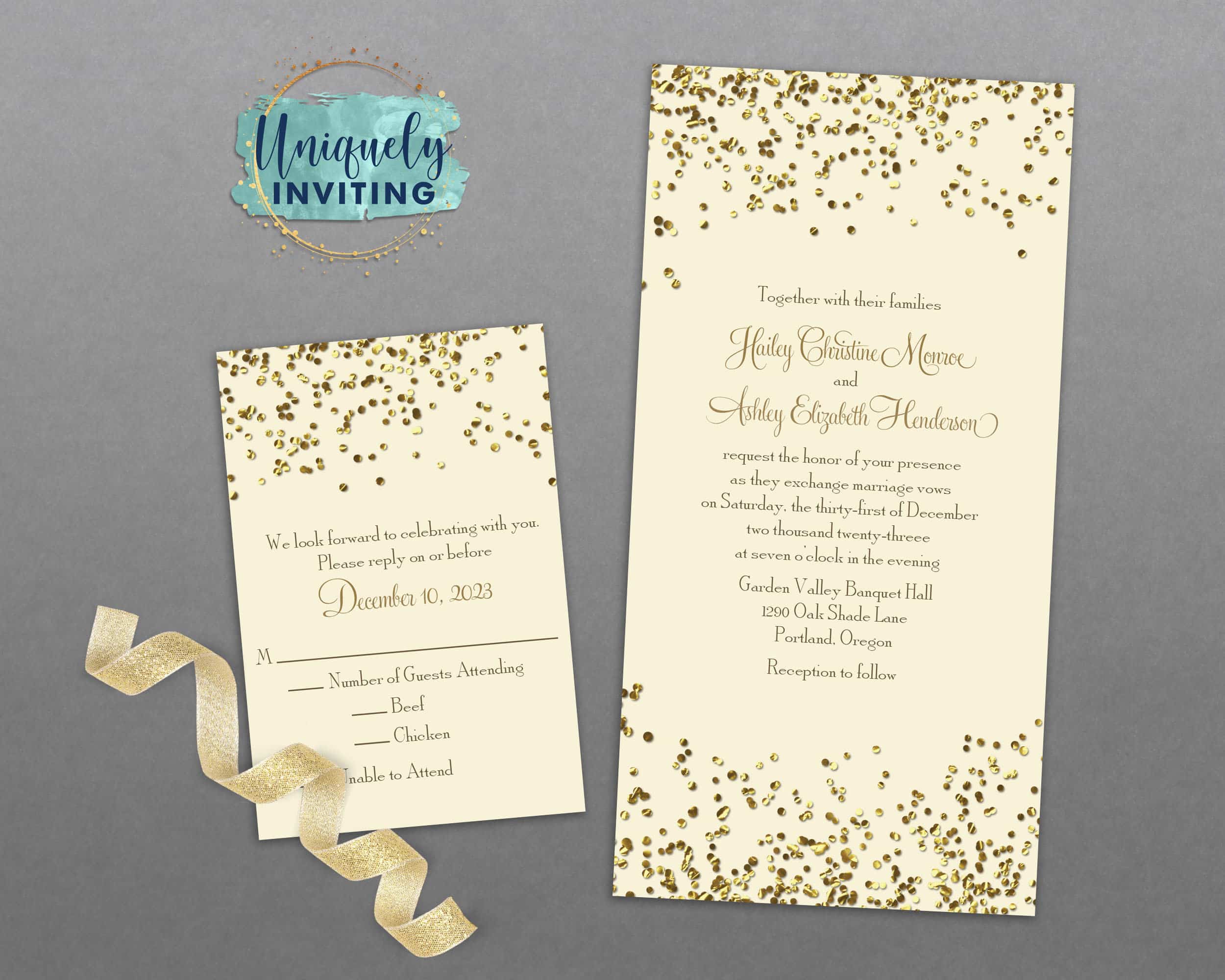Gold Confetti Invitations – Uniquely Inviting