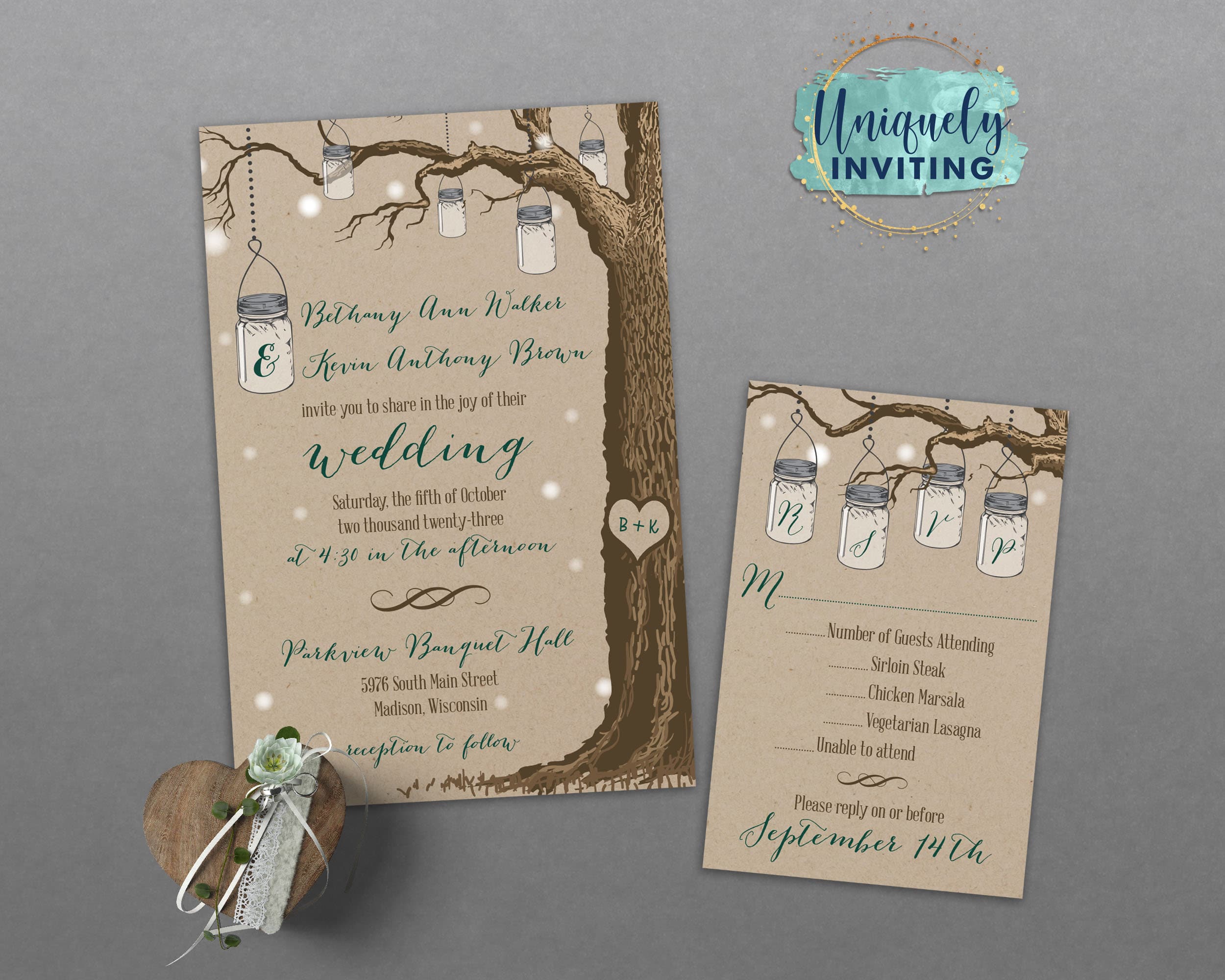 Mason Jars in Tree Invitations – Uniquely Inviting