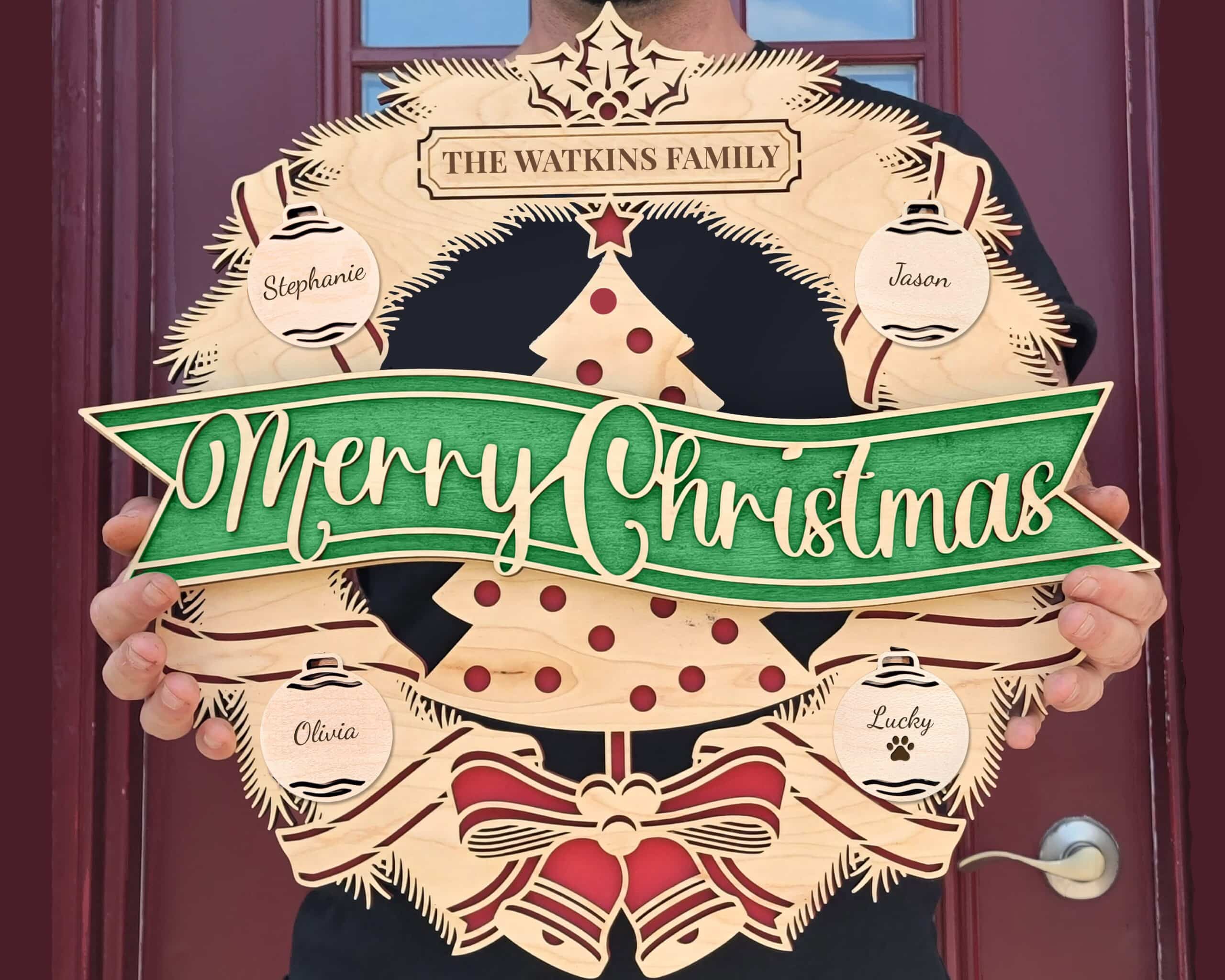 Finished Personalized Laser Cut Christmas Wreath in 2 Sizes and 2 ...